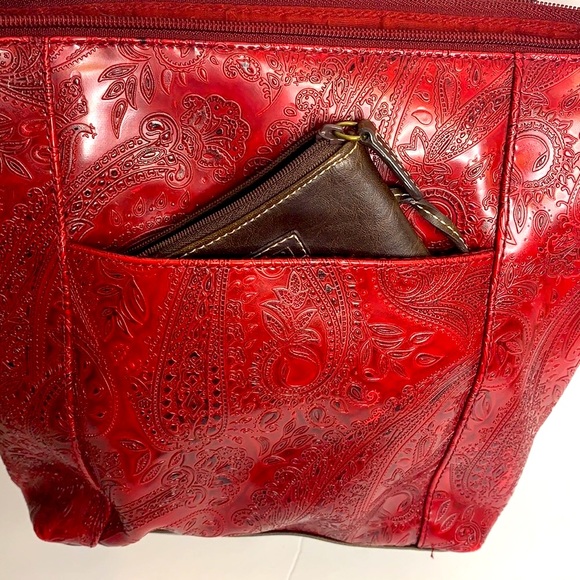 Relic | Bags | Relic Red Leather Etched Rope Strap Satchel With ...